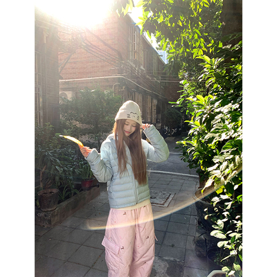 NECOYEP 美式排骨纹轻薄连帽保暖羽绒服男女冬季休闲百搭防寒外套