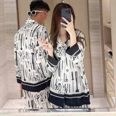 男士睡衣春秋冰丝长袖长裤情侣