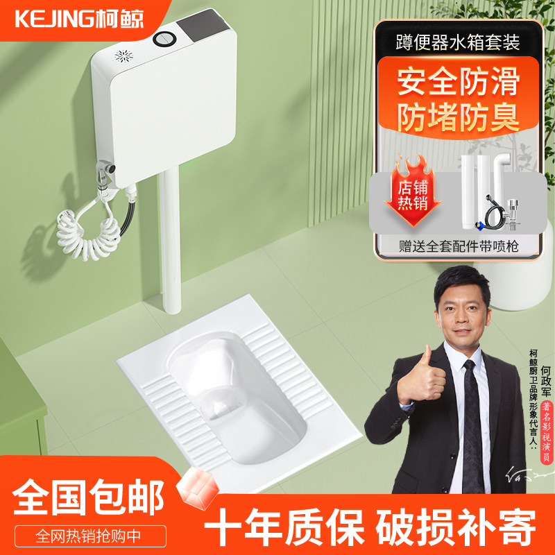 家用陶瓷蹲便器冲水箱套装整套大便器防臭蹲坑便池卫浴便盆蹲厕所
