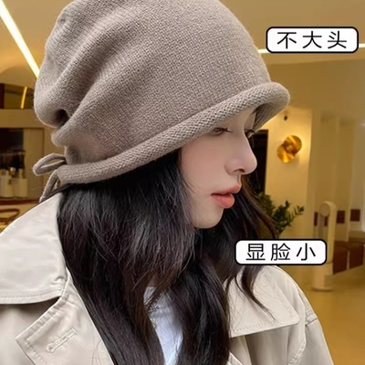 卷边针织帽薄款女毛线帽堆堆帽情侣包头帽春秋月子帽大头围加大深