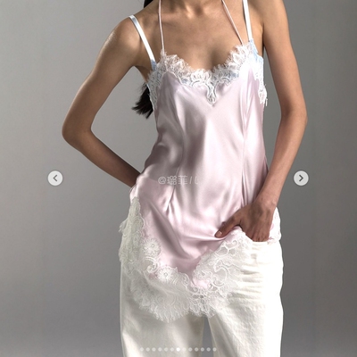 SRG代购粉色蕾丝真丝吊带长裤