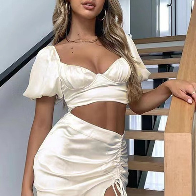 2024 Women's Smocked Hip Skirt Sexy High Waist Slim Zipper S