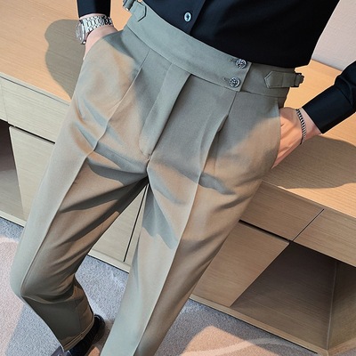 Naples Casual Trousers For Men, High-waisted Straight-leg Tr