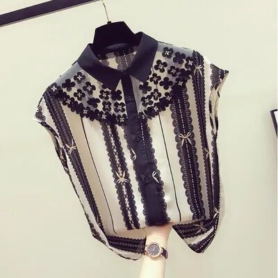 2024 Summer Fashion Women Chiffon Blouses Casual Floral Wome