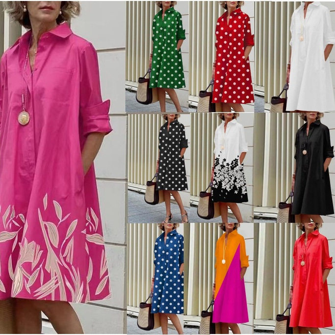2025 Printed Simple Mid-length Dress Sleeve Dress
