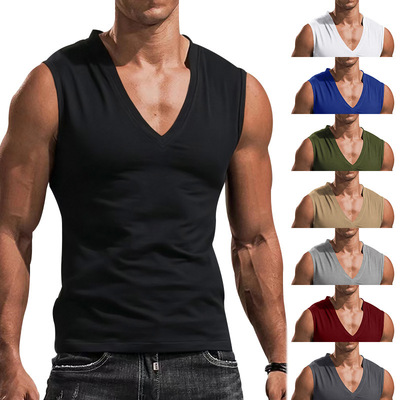 2024 Men's Waistcoat V-neck Vest Solid Color Casual Breathab