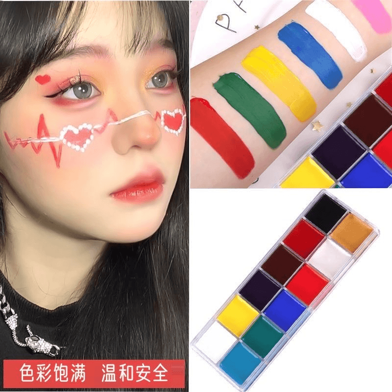 六一12色油性脸彩人体彩绘彩色舞台妆啦啦队表演化妆网红圣诞节