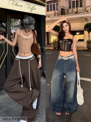 越在线越南小众killsystem时尚百搭吊带鱼骨背心烫钻牛仔休闲套装