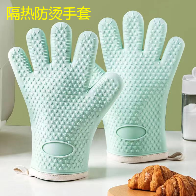厨房耐高温微波炉防烫隔热烘焙烤箱专用加厚硅胶手套防热五指灵活