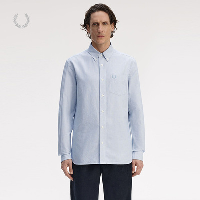 FRED PERRY男士休闲衬衫2026春季新款条纹麦穗刺绣长袖衬衣M1768