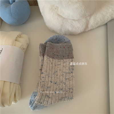 期待下雪~氛围感蛋糕碎点点中筒袜 雾灰拼色保暖冬日女袜加厚