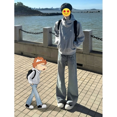 水洗裤子男秋季直筒窄版牛仔裤