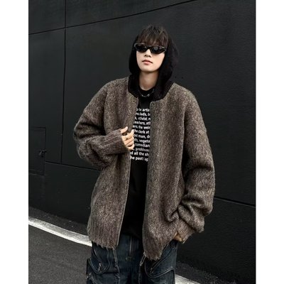 秋冬季撞色连帽毛衫外套男