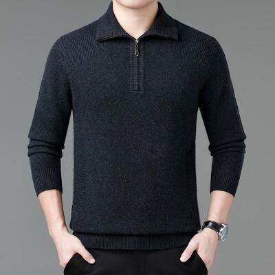 冬季纯打羊绒衫男厚款套头毛衣中年尚织5925-G拉链高领针时羊毛底