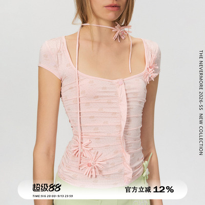 复古纯手工订花短袖T恤女