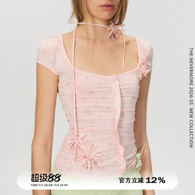 复古纯手工订花短袖T恤女
