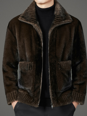 彷貂皮天鹅绒夹克男士冬季时尚新潮休闲高端可逆短彷毛皮翻领上衣