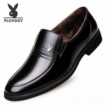 正品皮鞋男年真皮务正装男士休闲鞋秋冬商新加款绒软底防滑中老爸