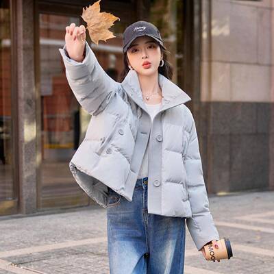 2ME59136-250冬装新款立1领羽绒服女装纯色针织拼接时尚宽松外套