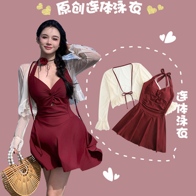 微胖女孩泳衣女大码胖mm泡温泉裙式连体保守遮肚显瘦度假泳装