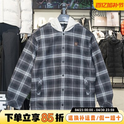 李宁厚外套男反伍系列2026年新款春季棉服连帽格子外套AFMW001