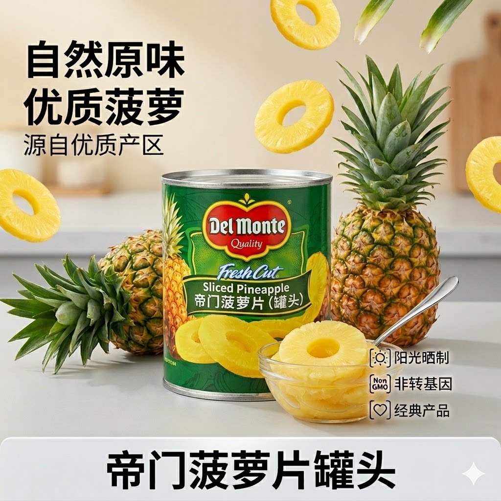 摩坊 帝门糖水菠萝片罐头836g 西餐甜点原料