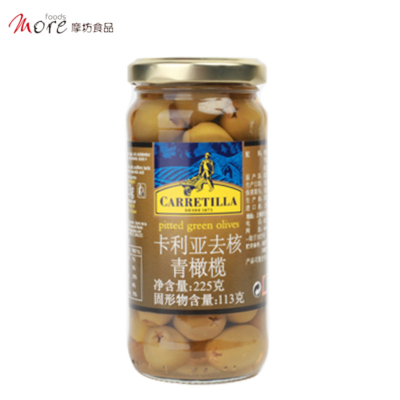 摩坊 西班牙原装进口卡利亚去核青橄榄225g 西餐原料