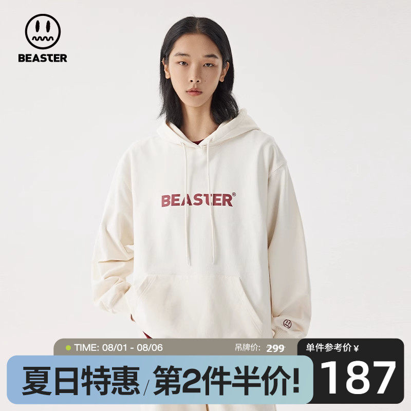 BEASTER小恶魔潮牌秋款卫衣重磅针织连帽粉色情侣装外套男帽衫_虎窝淘