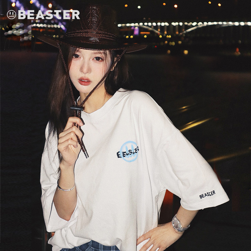 BEASTER小恶魔鬼脸荧光潮流短袖T恤宽松新款基础ins休闲白色上衣_虎窝淘