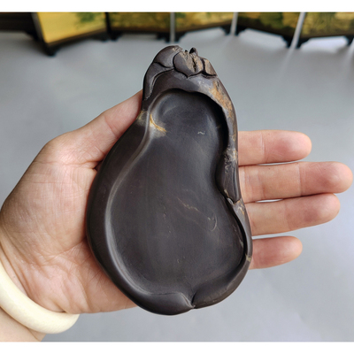 手工雕端砚台 端砚之首 老坑《玉兰花开》端砚手把件 12x7x1cm