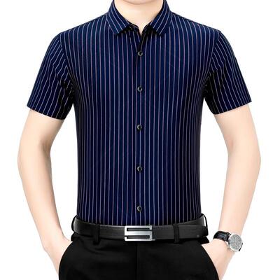 桑蚕短袖衬丝53001男士夏季中年爸痕爸装薄款衫半袖冰丝正装无衬