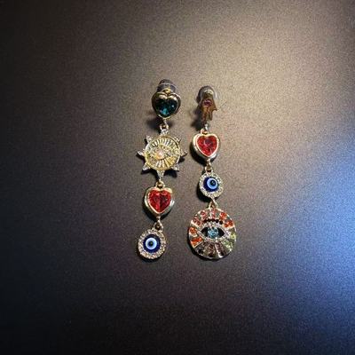 开花的橄榄 Vintage古着 Colorful Eye 恶魔之眼不对称耳环 耳饰