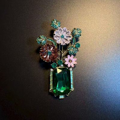开花的橄榄 Vintage古着 Jardin绿色花朵胸针