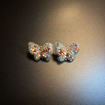 开花的橄榄 Vintage古着 Colorful Wings彩色蝴蝶耳钉 耳环 耳饰