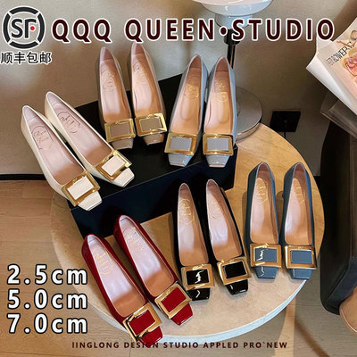 漆皮单鞋粗跟ol通勤方扣工作鞋