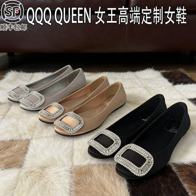 rv水钻方扣绸缎鞋女真皮2026春夏季浅口通勤玛丽珍鞋平底圆头单鞋