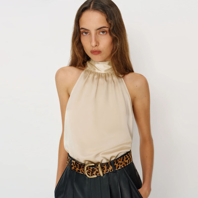 缎面挂脖吊带背心衬衫