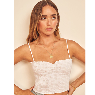 法式褶皱白色短款背心内搭小吊带