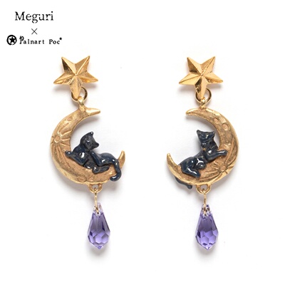 Palnartpocx4F原创弯月猫耳环