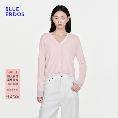 【100%绵羊毛】BLUE ERDOS26早春新品通勤百搭假两件V领开衫女