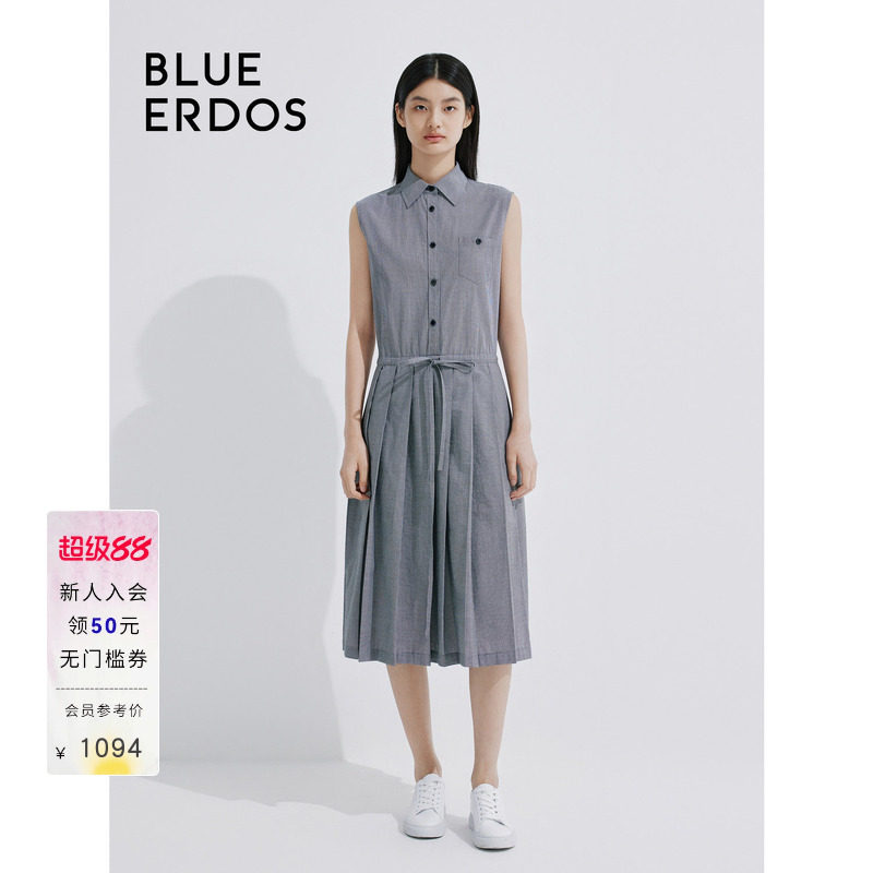 BLUE ERDOS 女装简约舒适纯棉翻领无袖连衣裙B245I3008