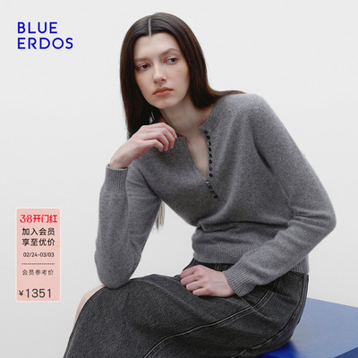 【明星同款】BLUE ERDOS春季新格雷系山羊绒混纺半开圆领羊绒衫