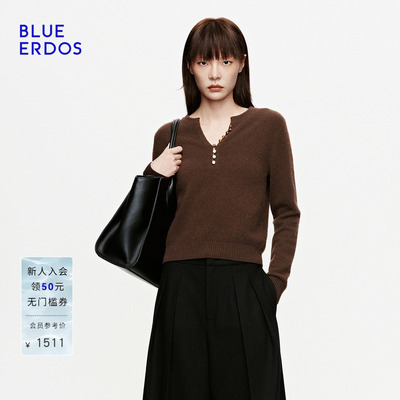BLUE ERDOS2026秋冬新品长袖针织衫山羊绒混纺简约松弛V领上衣女