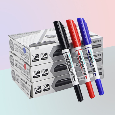 雄狮记号笔油性小双头速干防水笔