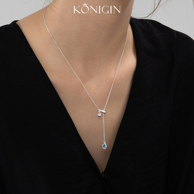 925纯银蓝色水滴项链女