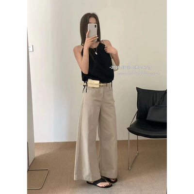 DIMO8705卡其色高腰阔腿牛仔裤26春季时尚百搭宽松显瘦直筒裤女