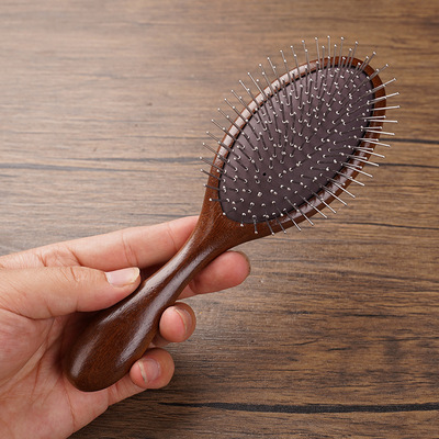 金丝檀木钢针气囊梳子气垫梳头皮经络按摩梳大方板圆头钢针美发