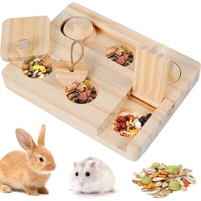 6 In 1 Wooden Hamster Foraging Toys Small Pet Feeder Interac