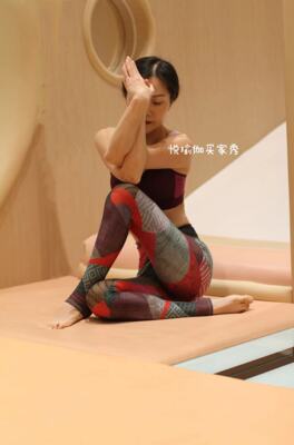 现货Niyamasol几何重叠印花 日式风格瑜伽裤 速干透气健身裤