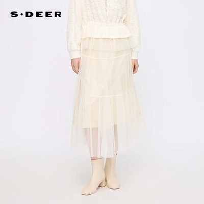 sdeer田园松紧高腰网纱蛋糕裙